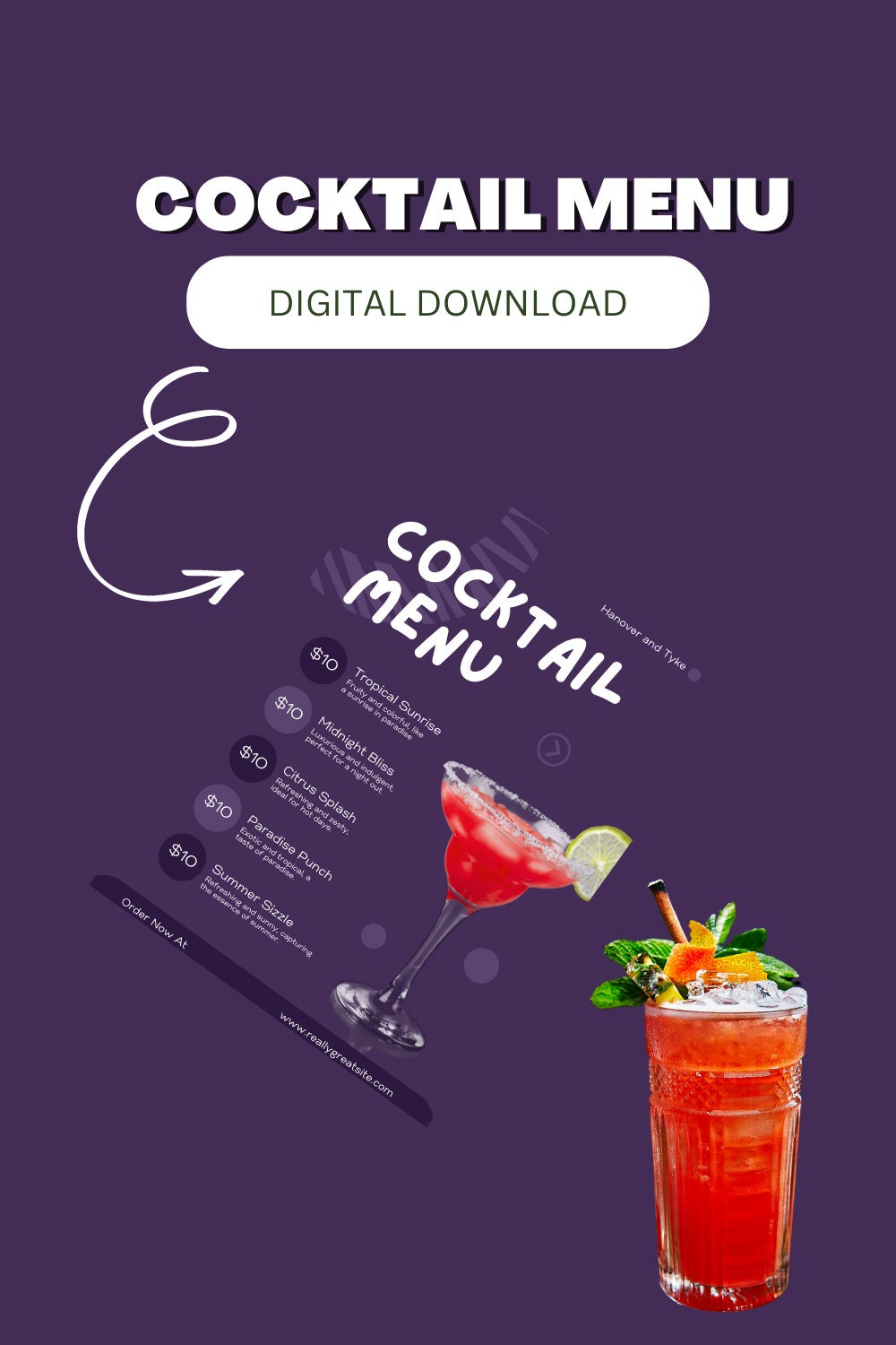 Cocktail Menu With Matching Shooters List, Fully Editable Template ...