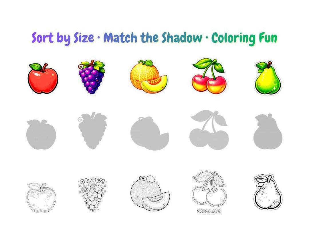 Fruit Sorting & Shadow Matching Game Printable | Toddler Busy Book ...