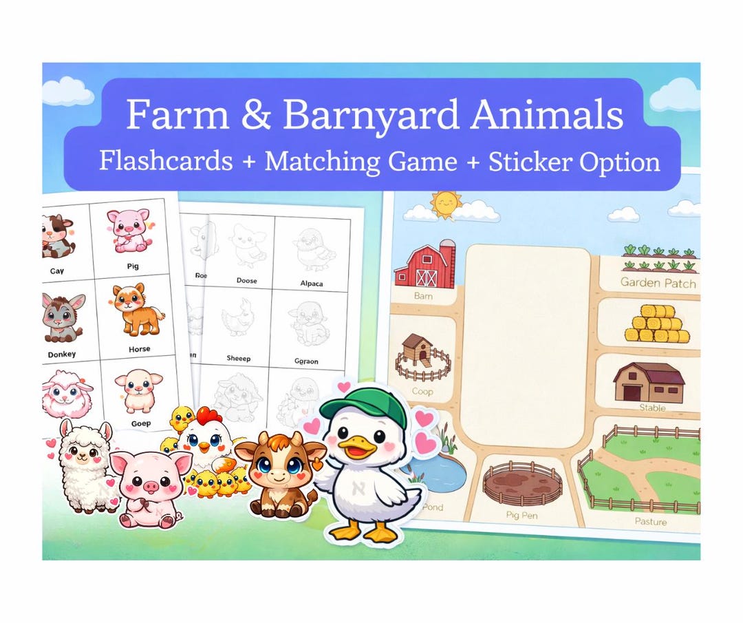 Farm & Barnyard Animals. Flashcards Printable | Matching Game + Word ...