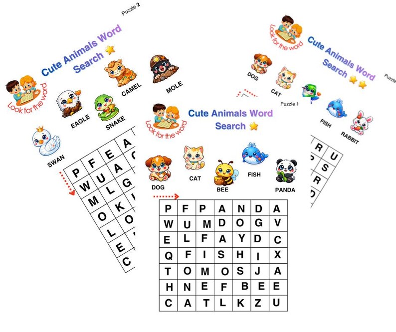 Cute Animals Word Search Printable | 4 Easy–medium Puzzles + Answer ...