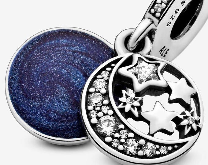 Genuine Pandora Silver Moon & Blue Sky Dangle Charm | S925 ALE ...