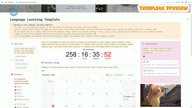 Notion Language Learning Template Pinterest Book Aesthetic - Etsy