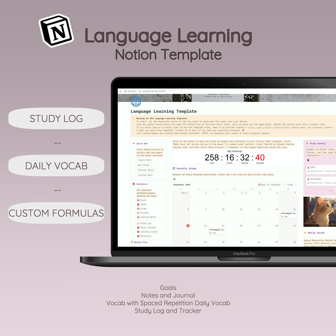 Notion Language Learning Template Pinterest Book Aesthetic - Etsy