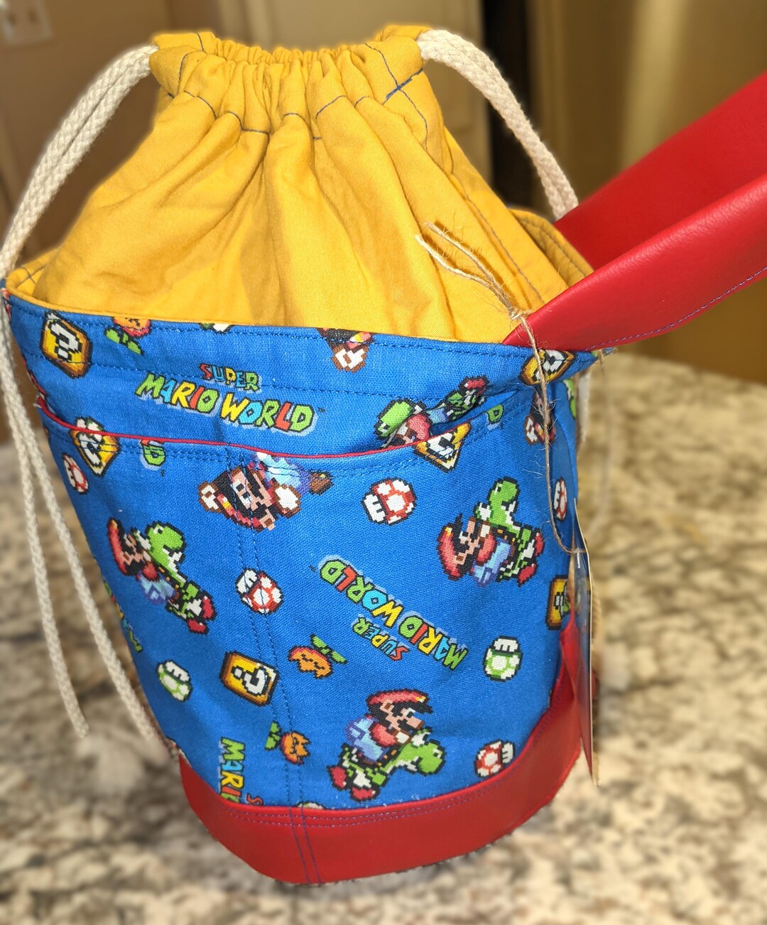 Drawstring Bucket Mario Bros Bag. Store Gaming Supplies, Knitting ...