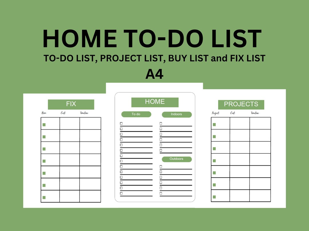 Printable Home To-do List Projects and Fix List Template - Etsy
