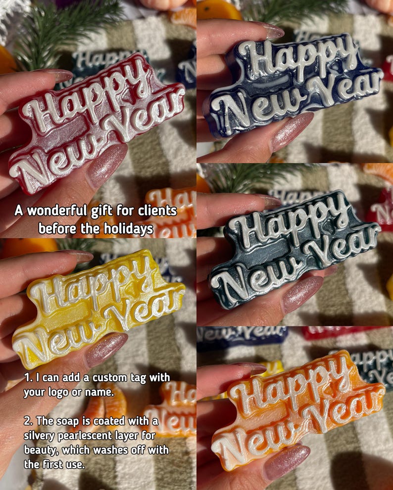 Handmade 10 Pcs "happy New Year" Soap Favors With Silver Shine – Bulk ...