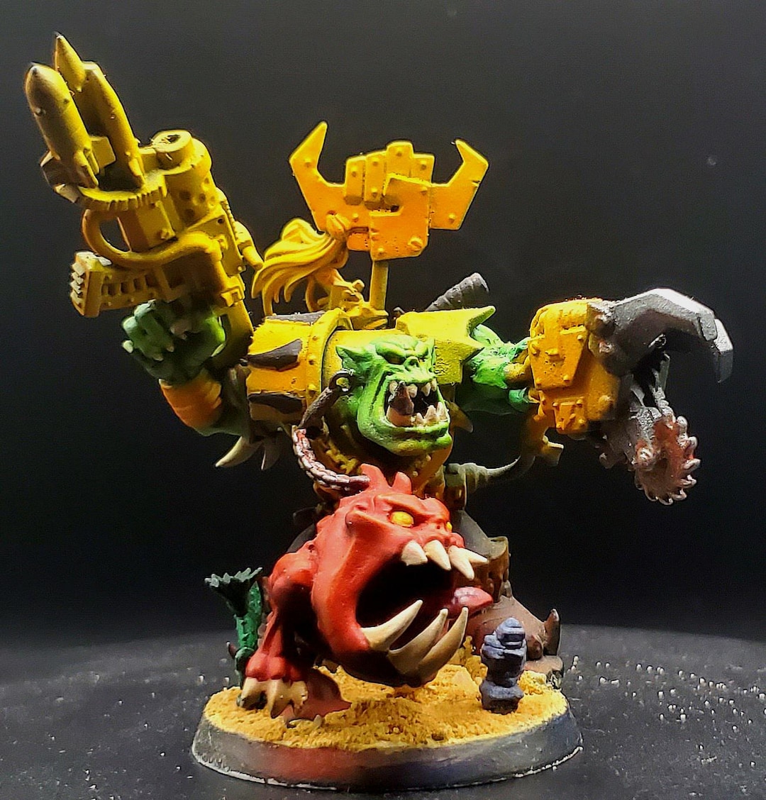 Ork Warboss Bad Moons Clan With Attack Squig 40k Painted - Etsy