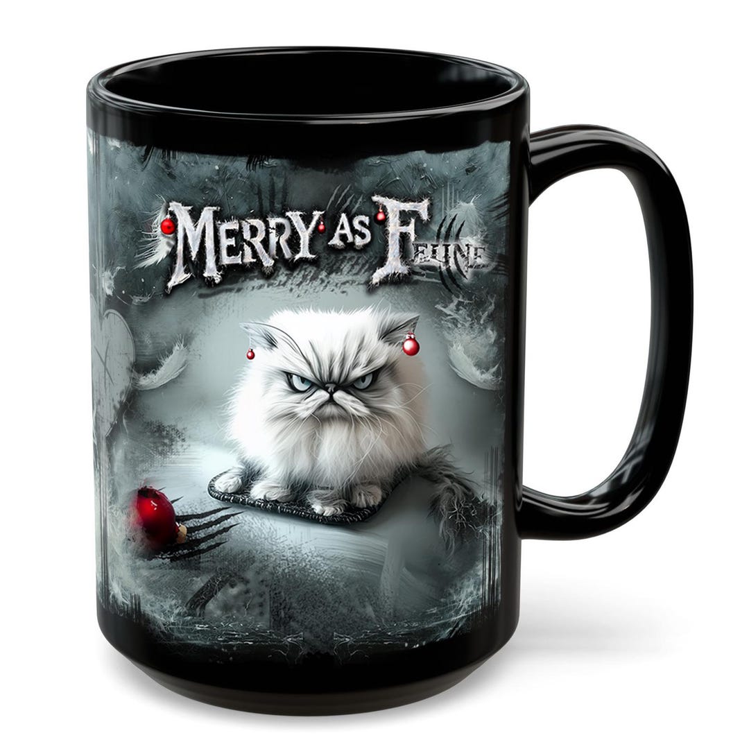 Funny merry as Feline Angry Cat Mug: Personalizable Custom Art Black ...
