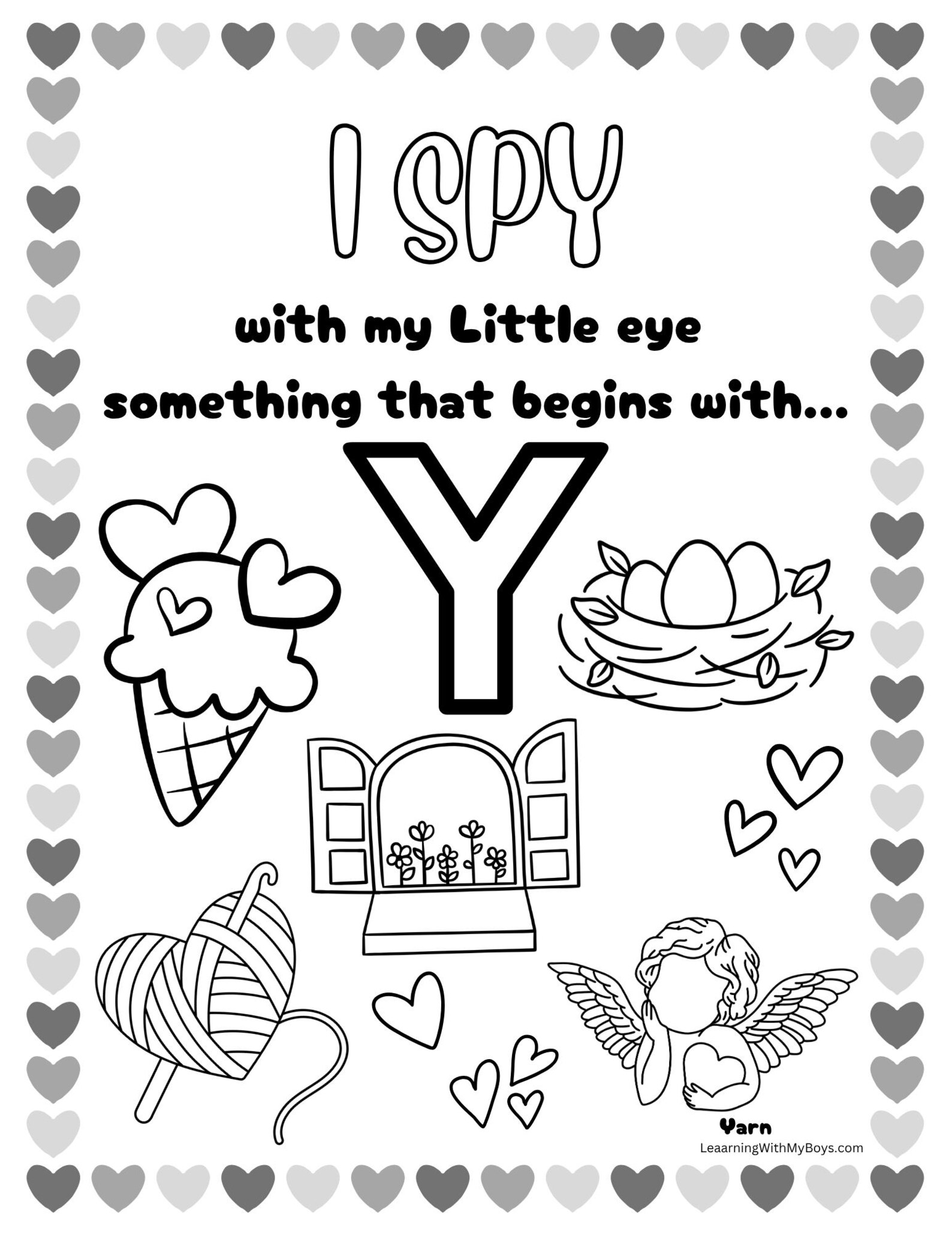 Preschool I SPY Valentine's Day Alphabet Coloring Pages Heart Love Long ...