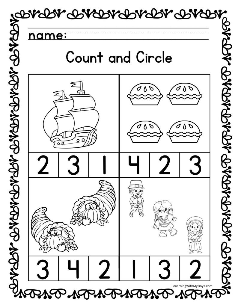 Thanksgiving Preschool Pack Family / Math & Literacy Activity 42 NO ...