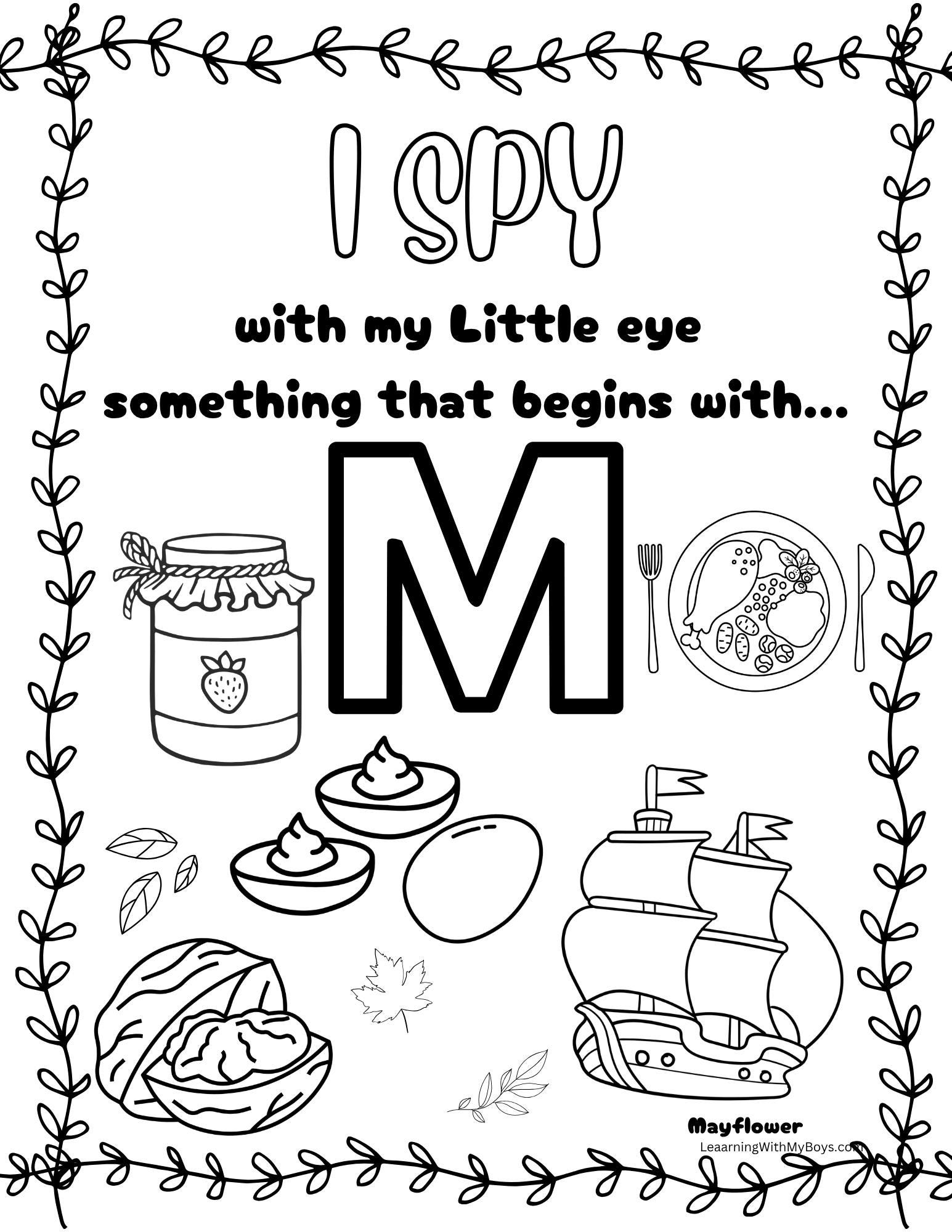 Preschool I SPY Thanksgiving Alphabet Coloring Pages Family Autumn Long ...