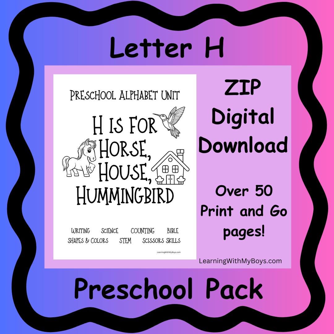 Letter H is for Horse, Hummingbird, and House Preschool Pack Digital ...