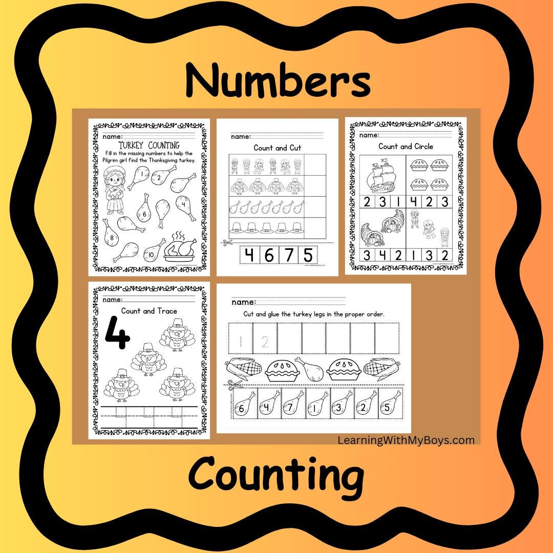 Thanksgiving Preschool Pack Family / Math & Literacy Activity 42 NO ...