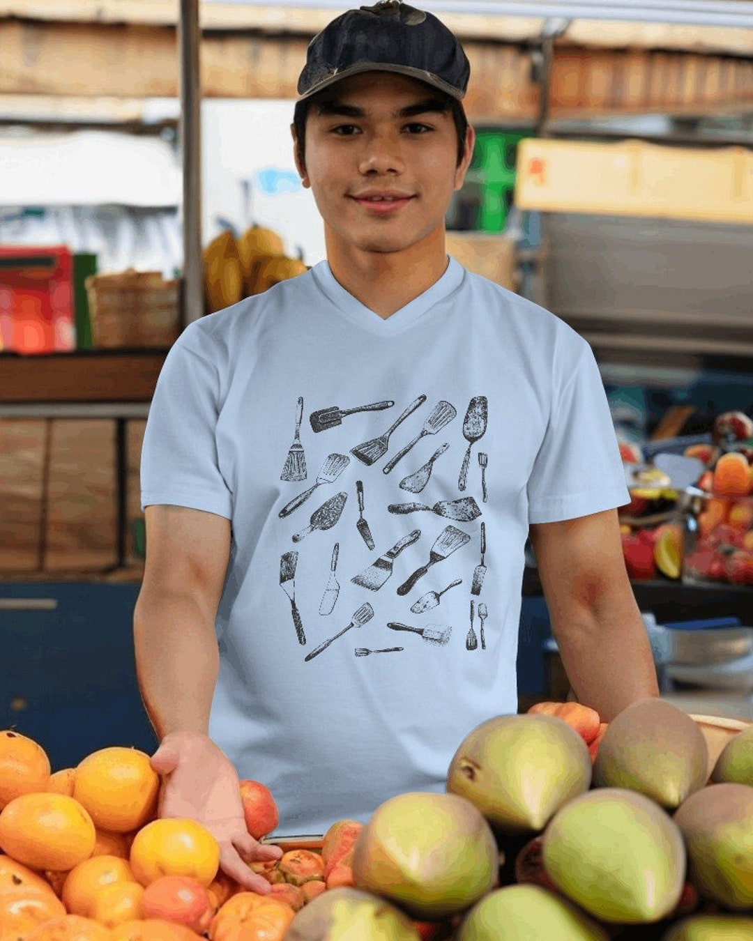 Vintage 90s Tattoo Shirt With Spatulas Instead of Sea Animals and Fish ...