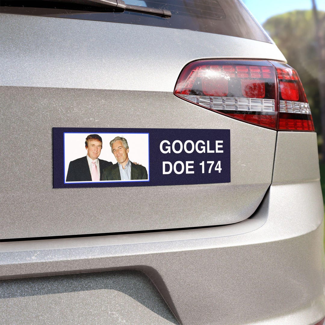 Donald Trump and Jeffrey Epstein Bumper Sticker - Choose: Never Forget ...