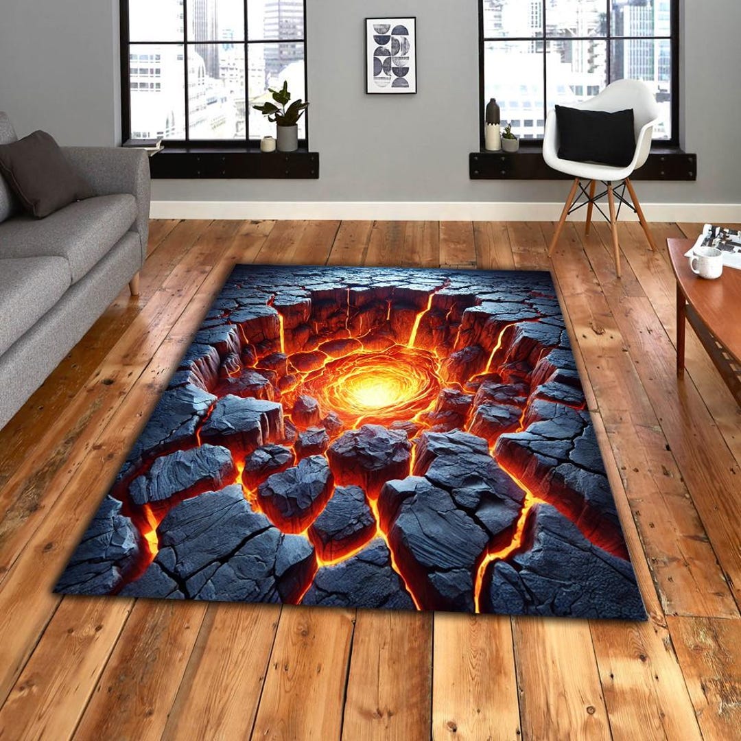 3D Firepit Rug, İllustration Rug, Fire Rug, Magma Rug, 3D Rug, Funny ...