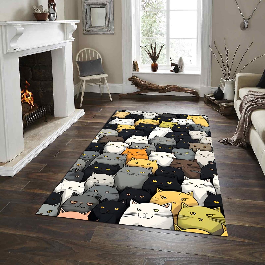Cat Rug, Lots of Cats Rug, Cats Theme Rug, Home Decor Rug, Washable Rug ...