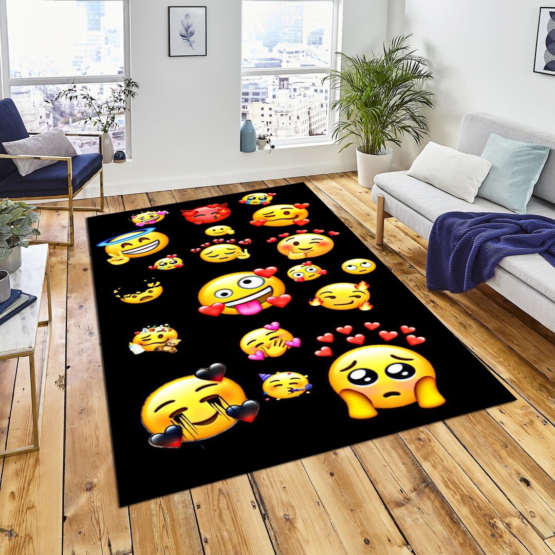 Emoji Rug, Black Decor Rug, Area Rug, Teen Room Rug, Emoji Decor Rug ...