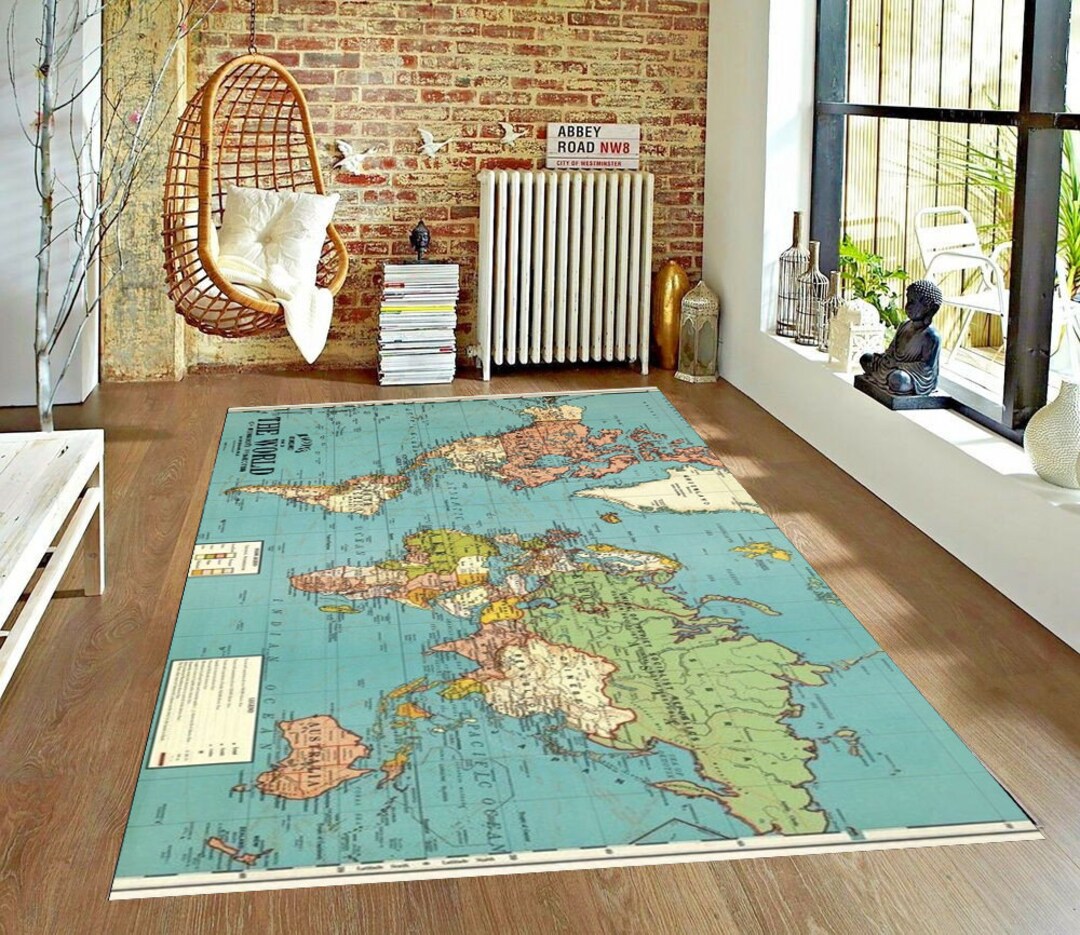 World Map Rug, Educational Rug, Nursery Rug, Home Decor Rug, Teen Room ...