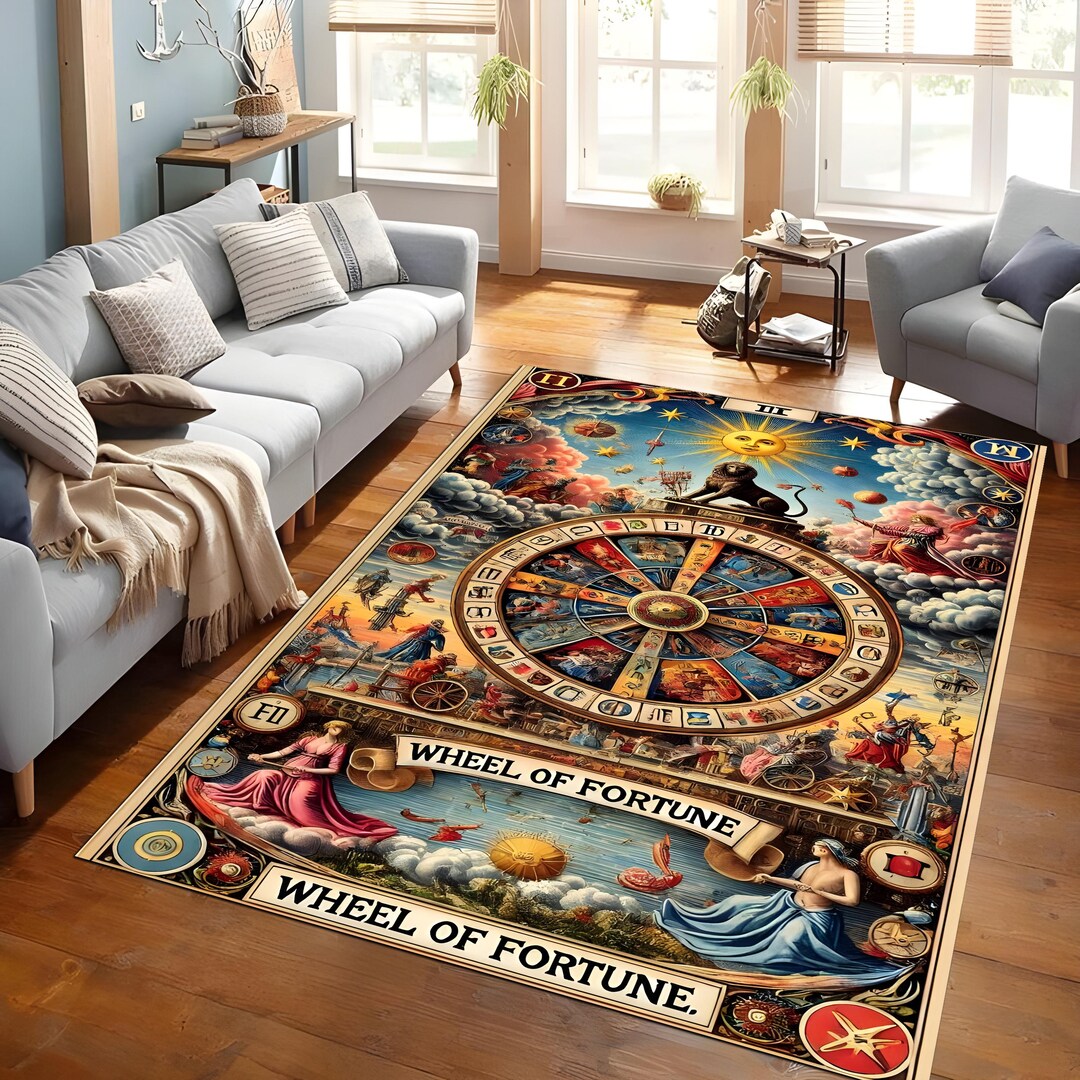 The Wheel of the Fortune Tarot Card Rug, Fortune Card Rug, Tarot Theme ...