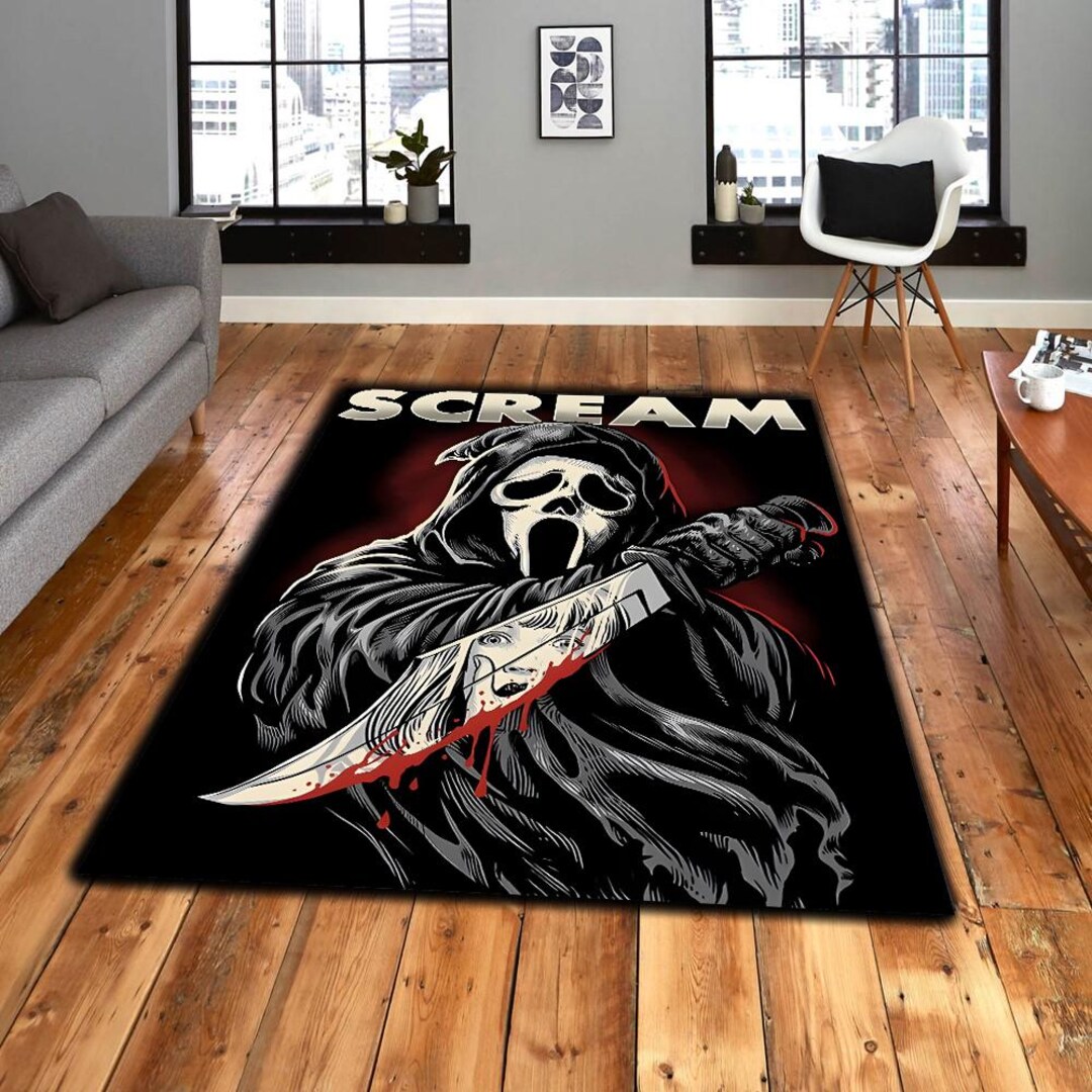 Fear Face Rug, Horror Rug, Black Decor Rug, Halloween Rug, Vintage Rug ...