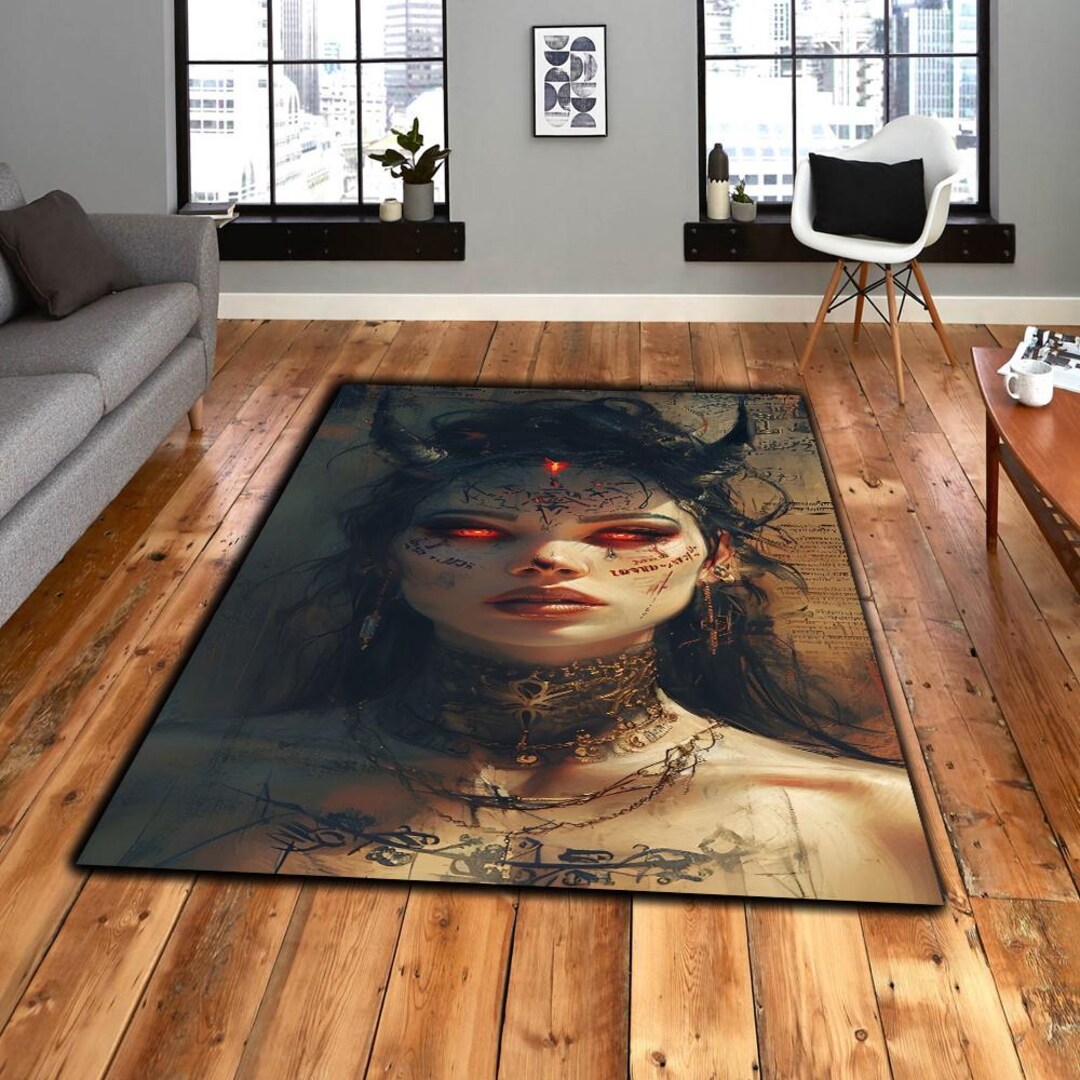 Gothic Girl With Devil Eye Rug, Gothic Themed Rug, Area Rug, 10x12 Rug ...