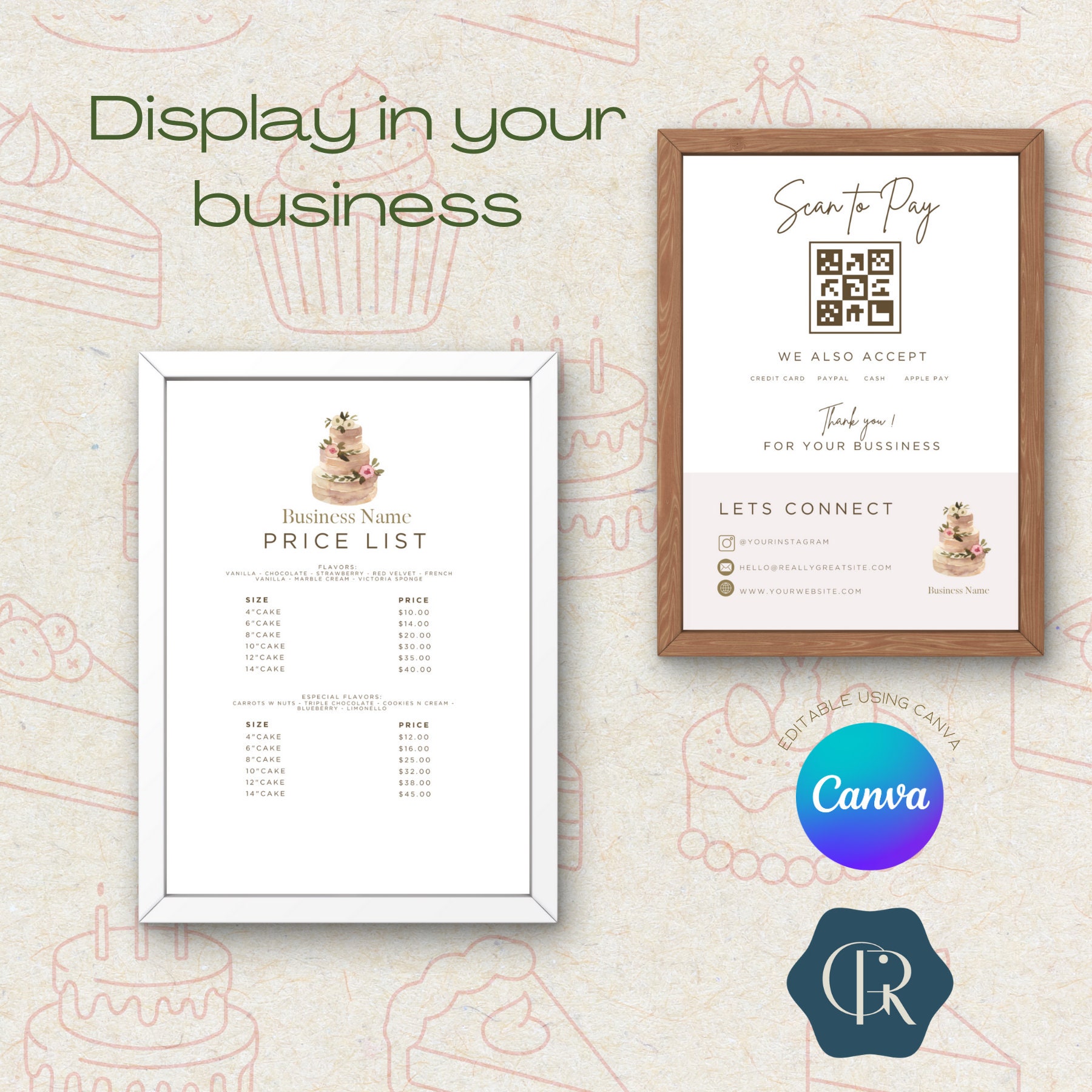Editable Printable Cake Order, Business Price List, Editable Canva ...
