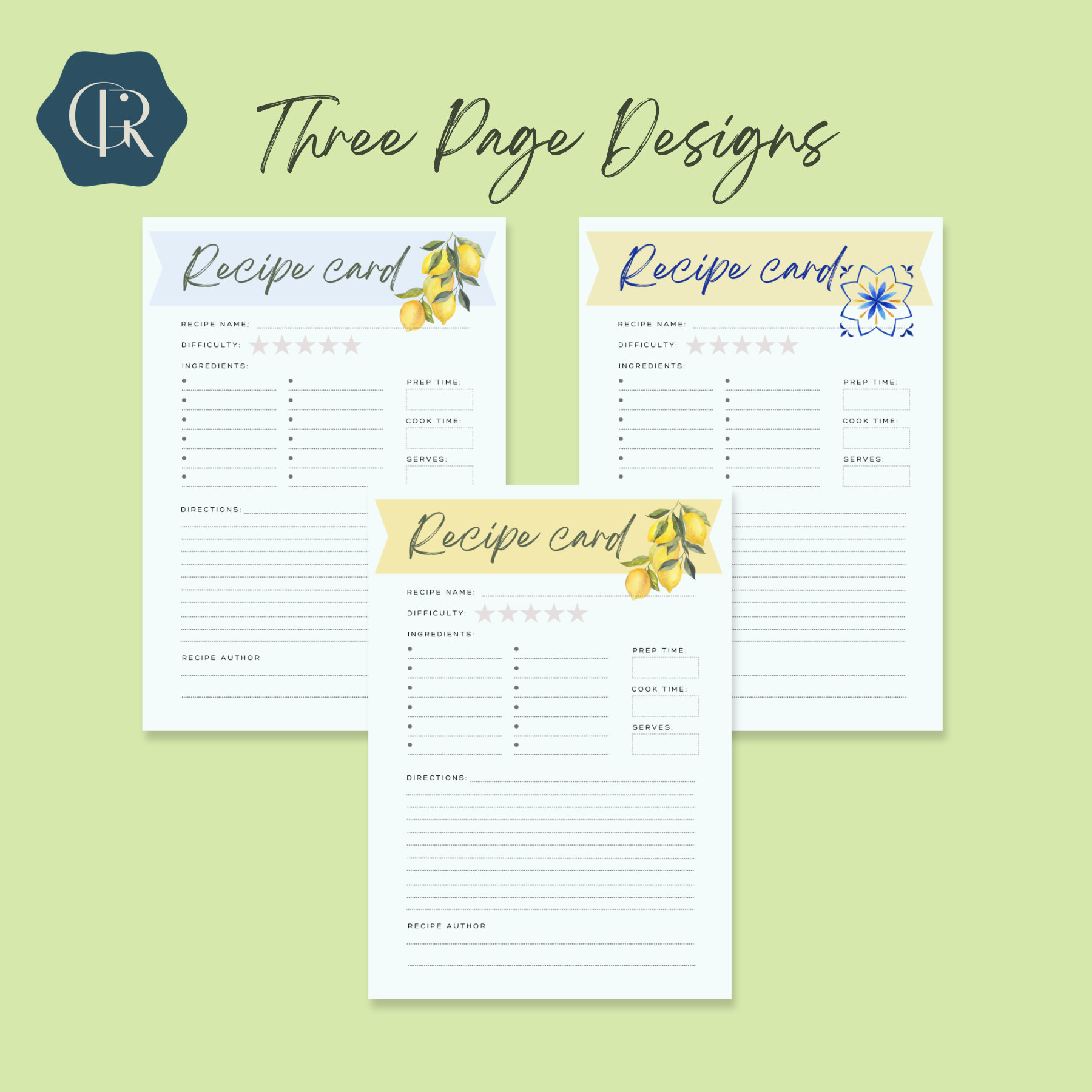 Printable Family Recipe Book - Mediterranean Style - Etsy