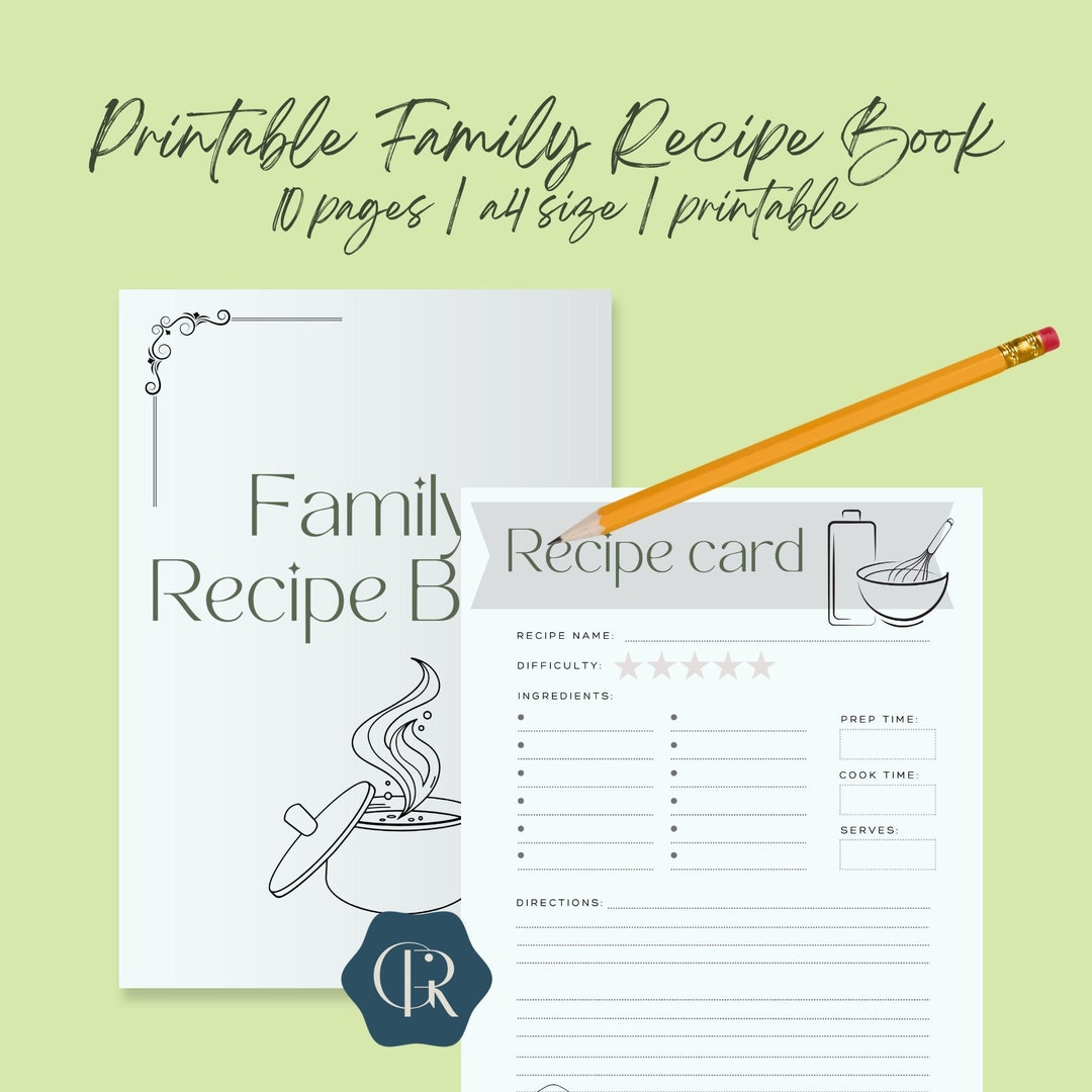 Printable Family Recipe Book Black and White - Etsy
