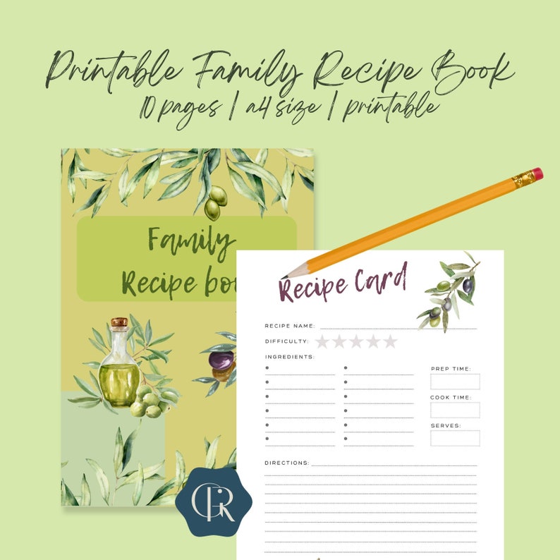 Printable Family Recipe Book - Olive - Etsy