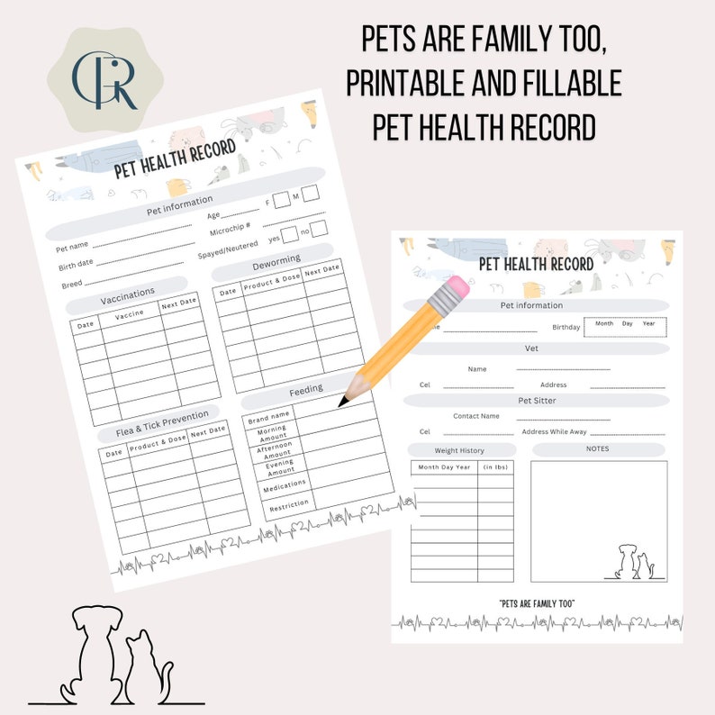 Pet Health Record - Printable and Fillable Digital Download - Etsy