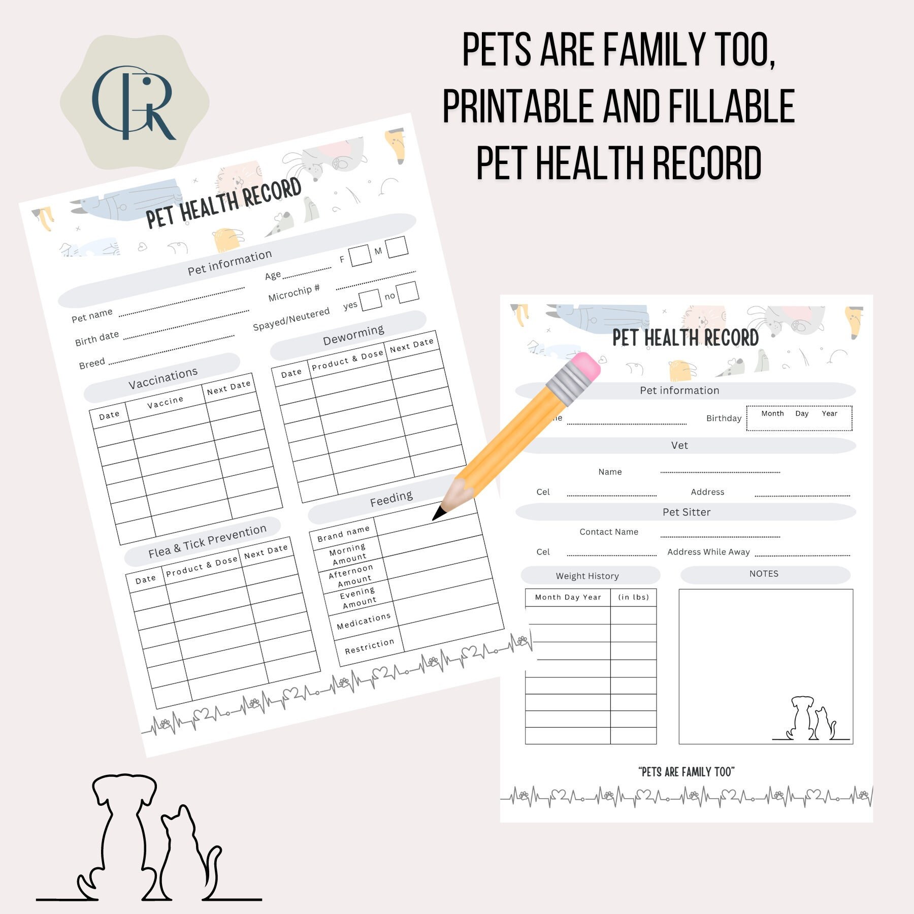 Pet Health Record - Printable and Fillable Digital Download - Etsy