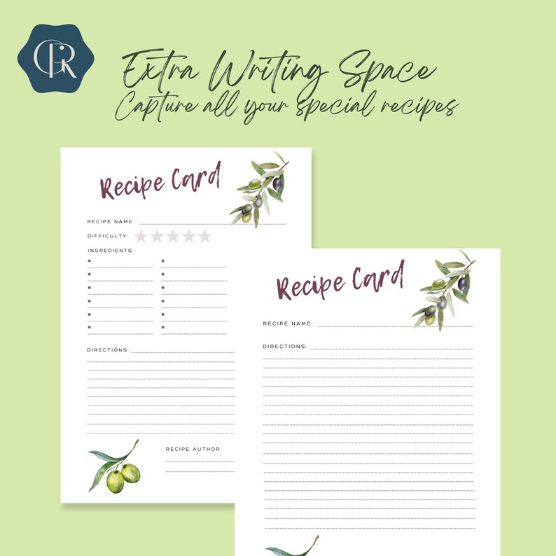 Printable Family Recipe Book - Olive - Etsy