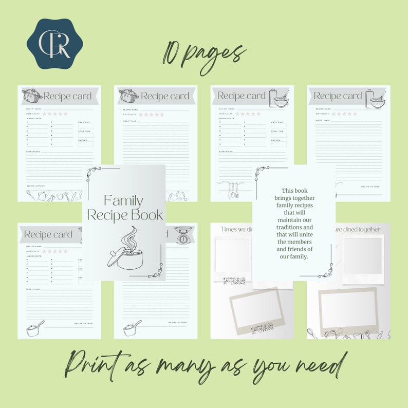 Printable Family Recipe Book Black and White - Etsy