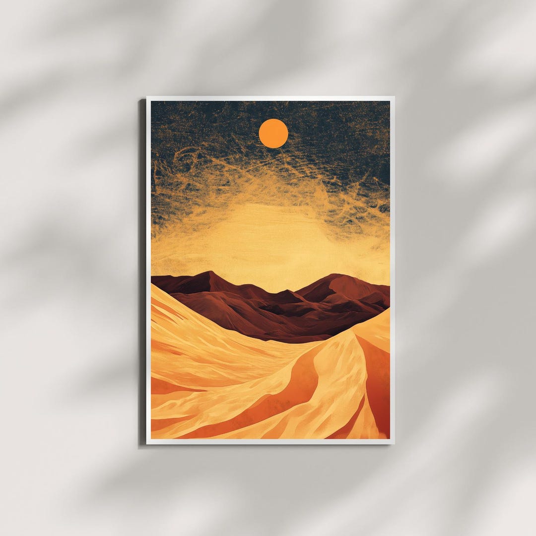 Desert Solstice Landscape Art Print – Burnt Orange and Gold (digital ...