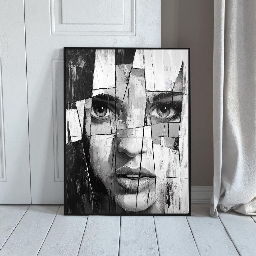 Fractured Reflections – Abstract Black and White Portrait Wall Art ...