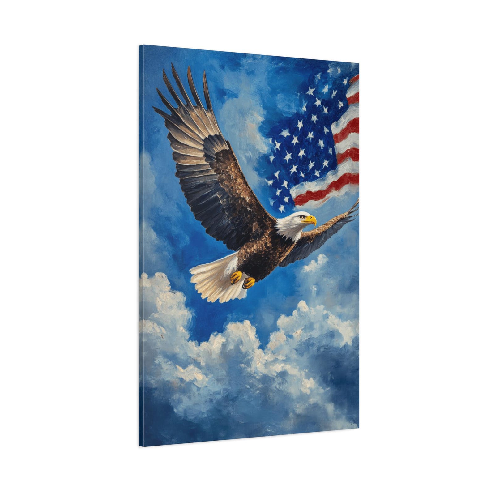Bald Eagle Canvas Print American Flag Patriotic Wall Art Rustic Lodge ...