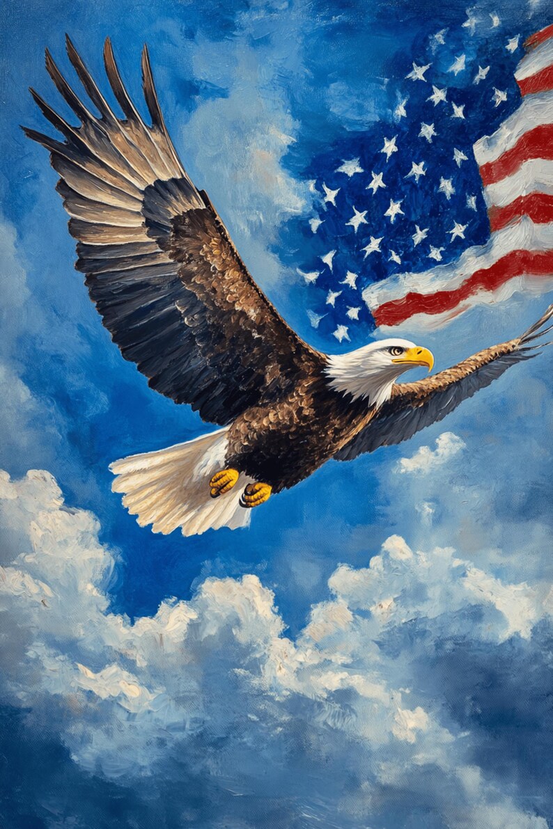 Bald Eagle Canvas Print American Flag Patriotic Wall Art Rustic Lodge ...