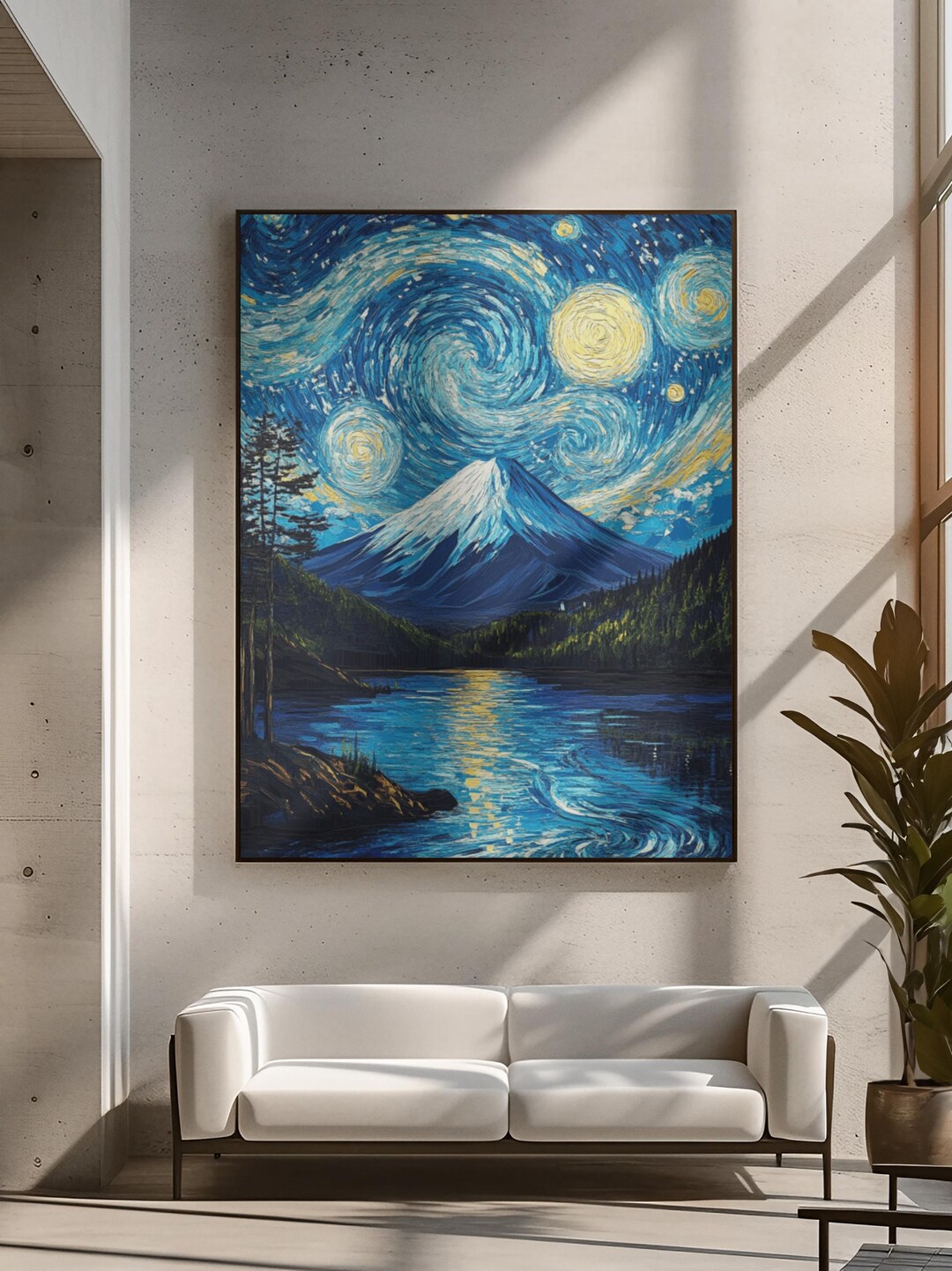 Van Gogh Starry Night Mount Fuji Canvas Print Japanese Landscape ...