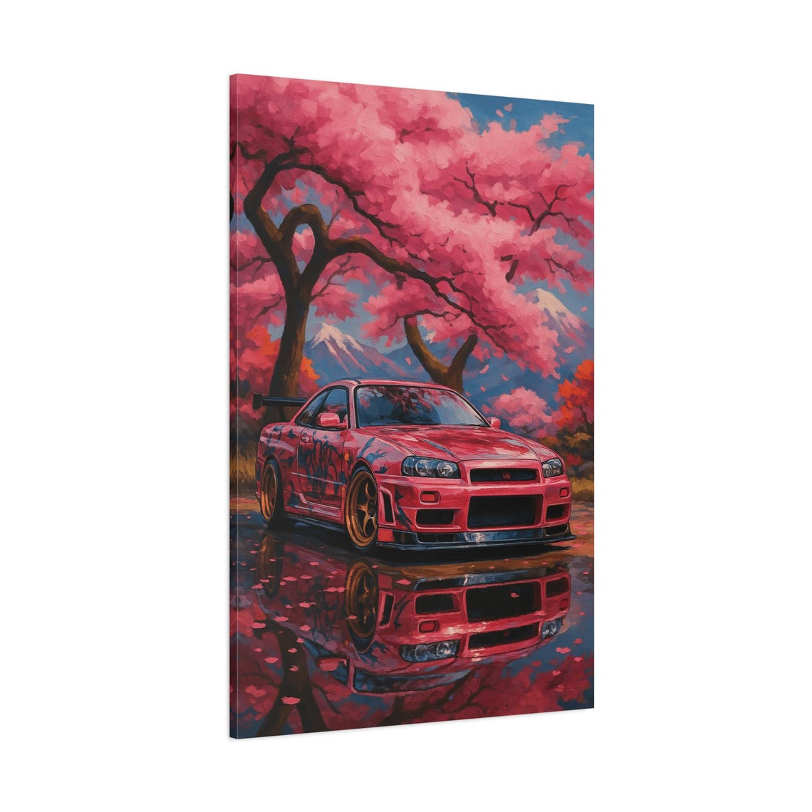 Japanese Drift Car Canvas Print Cherry Blossom Mountain JDM Racing Wall ...