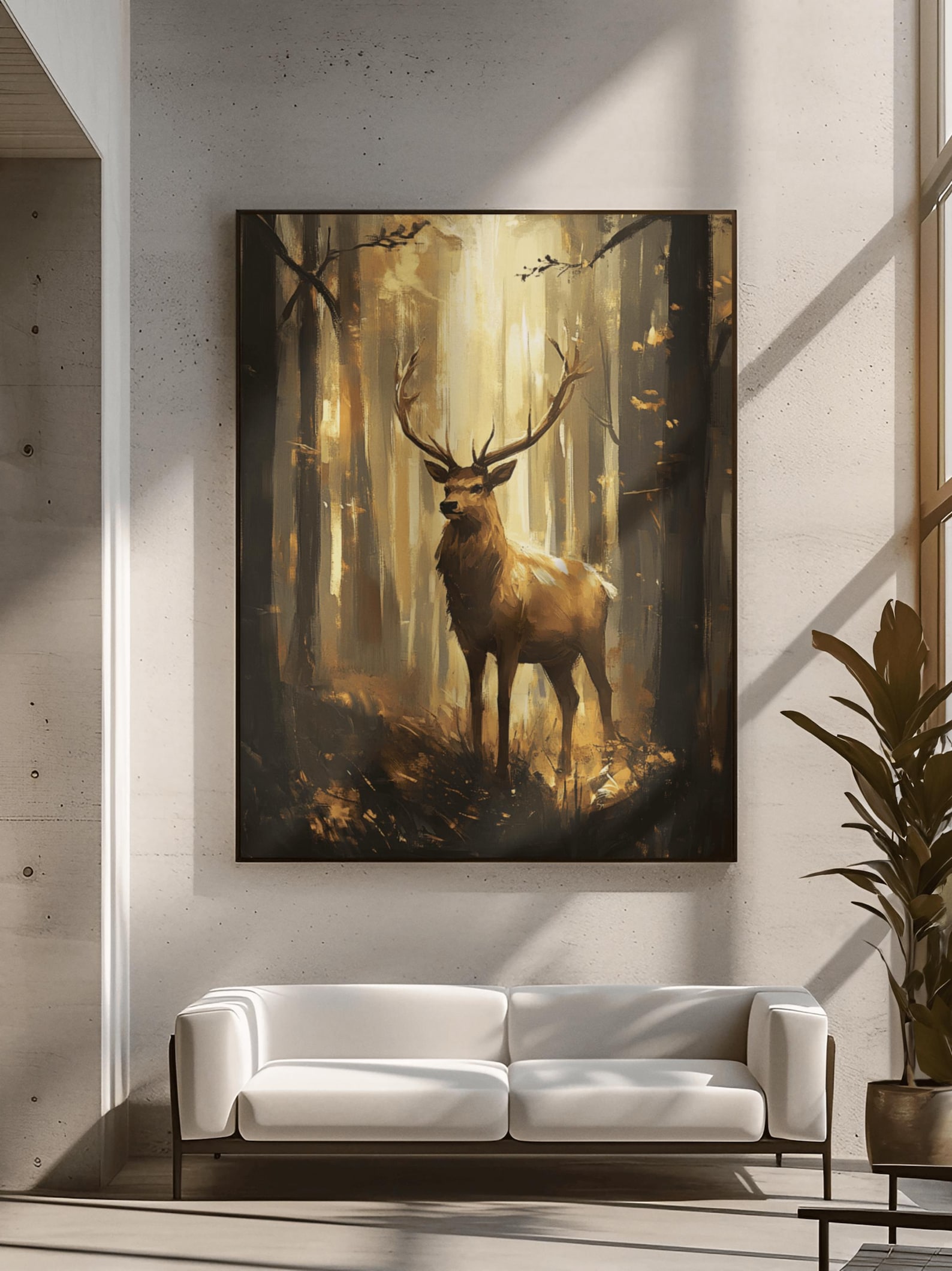 Deer Oil Painting Forest Wildlife Wall Art Buck Portrait Canvas Nature ...