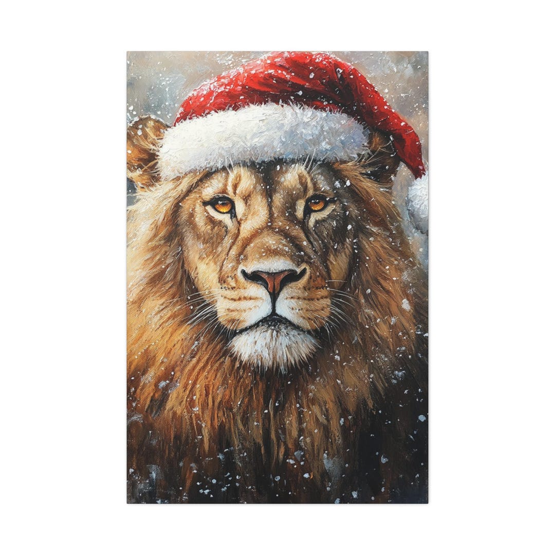 Lion With Santa Hat Christmas Lion Painting Festive Lion Art Christmas ...