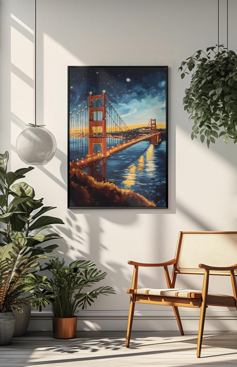 Starry Night Golden Gate Bridge Canvas Art San Francisco Sunset ...