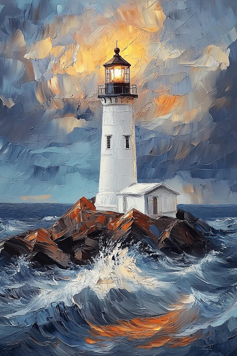 Lighthouse Canvas Wall Art Stormy Ocean Waves Coastal Nautical Decor ...
