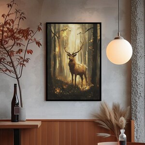 Deer Oil Painting Forest Wildlife Wall Art Buck Portrait Canvas Nature ...