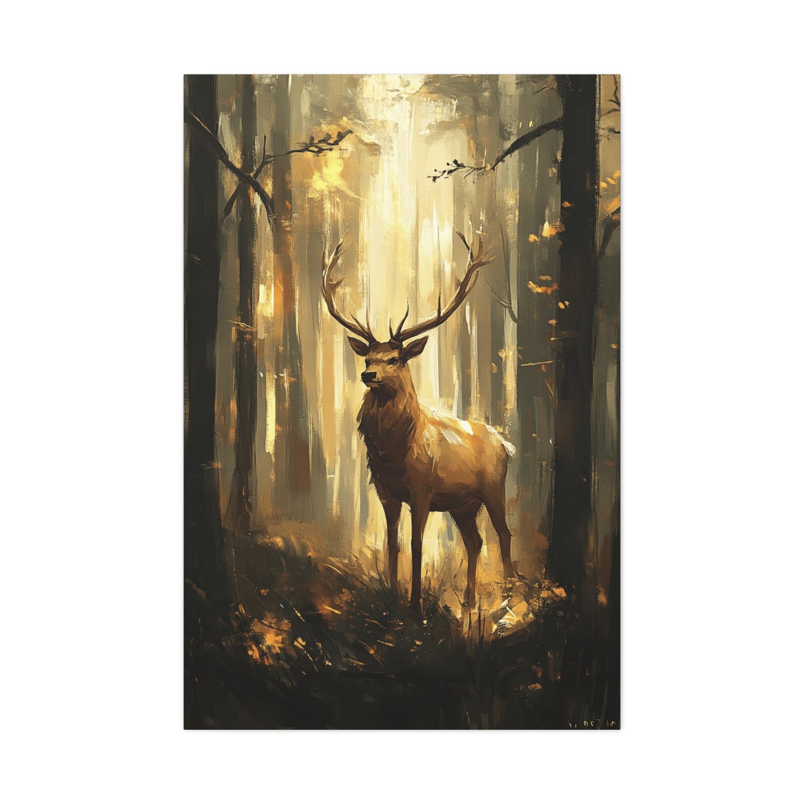 Deer Oil Painting Forest Wildlife Wall Art Buck Portrait Canvas Nature ...