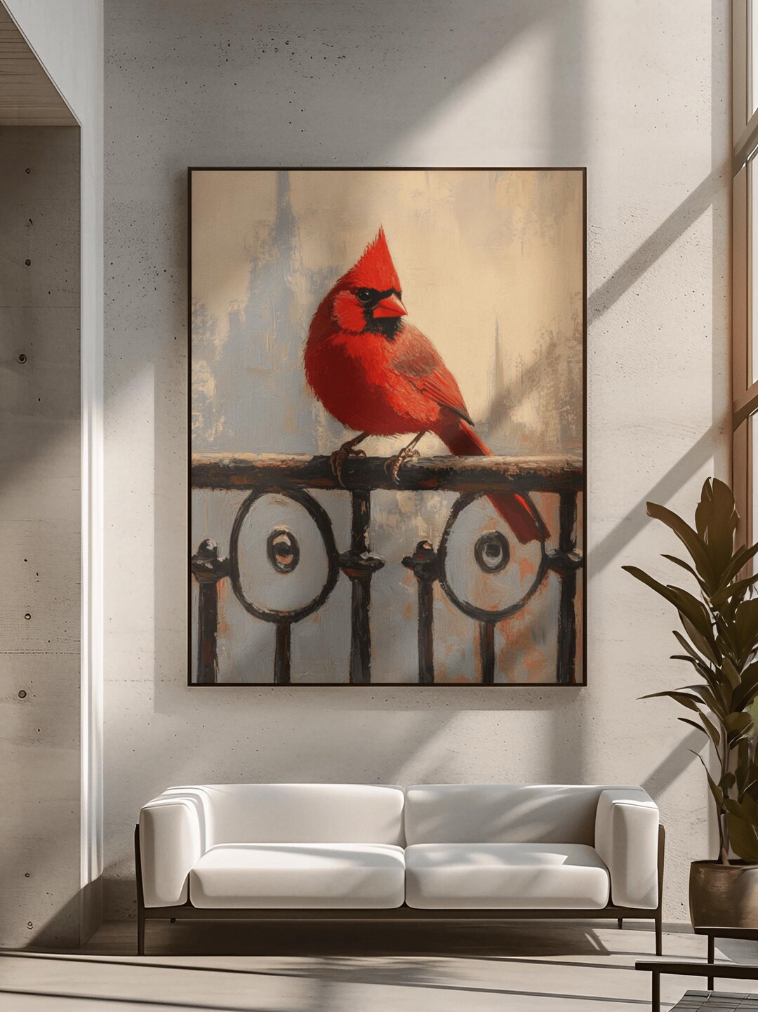 Red Cardinal Oil Painting Original Bird Art Winter Wall Decor Nature ...