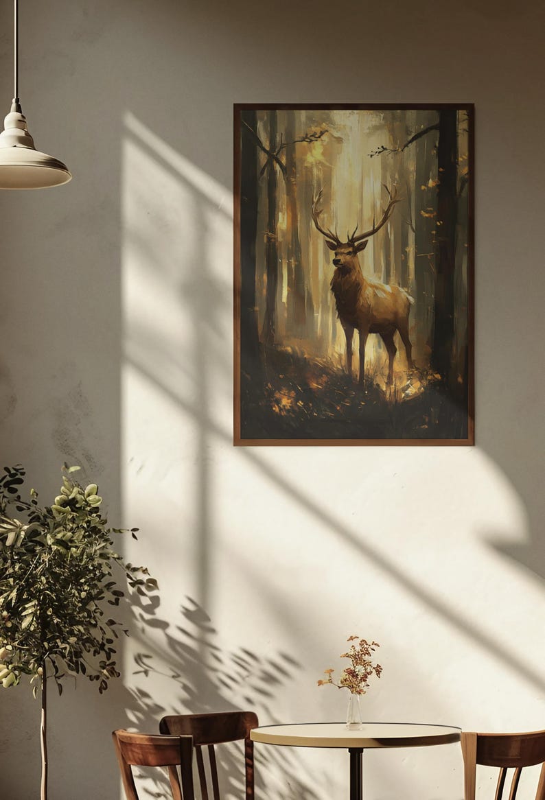 Deer Oil Painting Forest Wildlife Wall Art Buck Portrait Canvas Nature ...