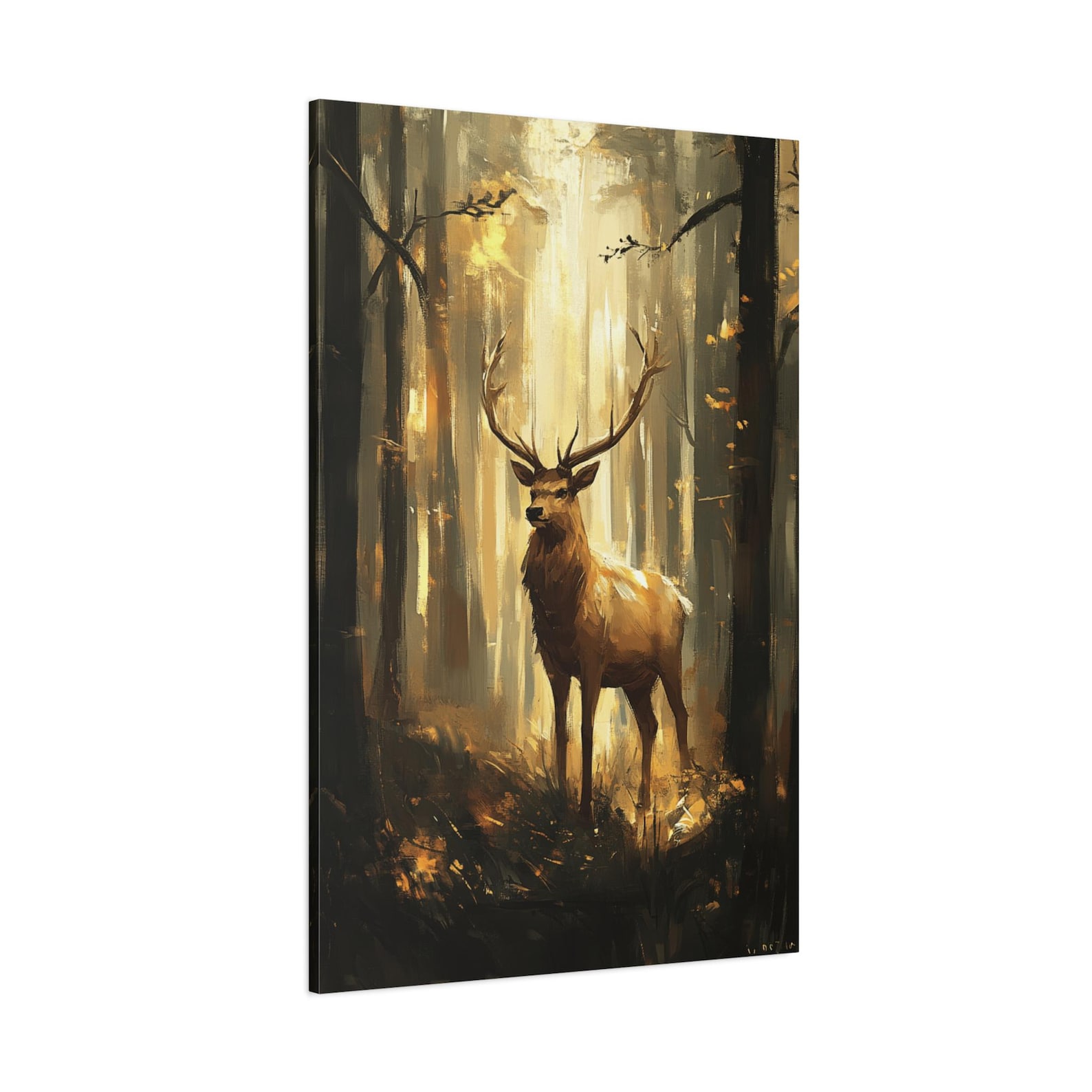 Deer Oil Painting Forest Wildlife Wall Art Buck Portrait Canvas Nature ...