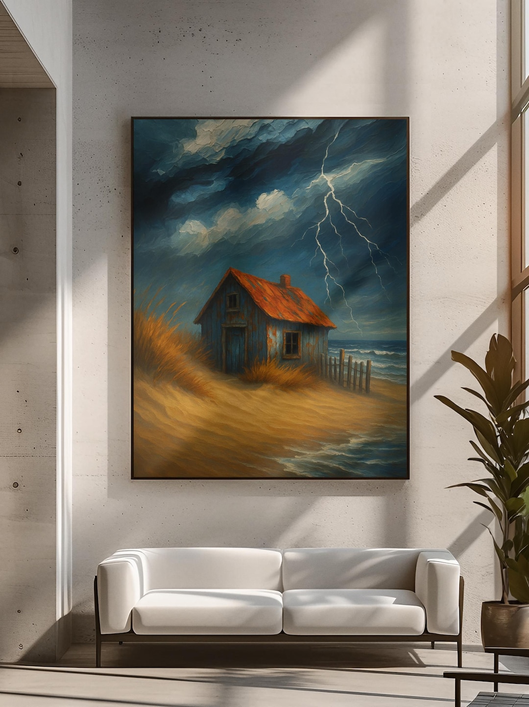 Lightning Storm Beach Shack Canvas Print Dramatic Coastal Wall Art ...